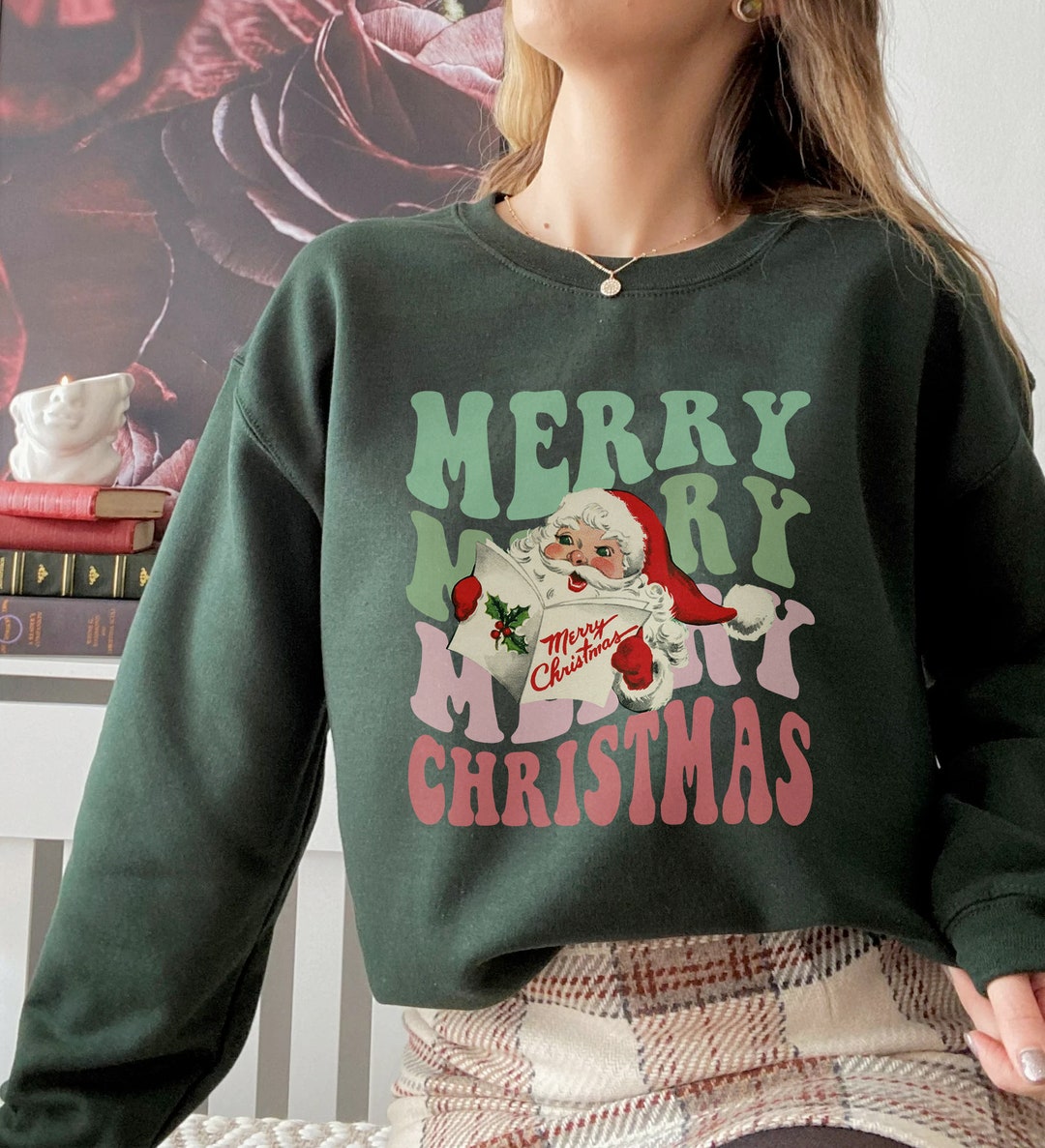 Retro Santa Sweatshirt, Vintage Santa Shirt, Trendy Christmas Sweater ...