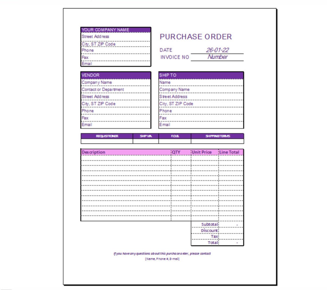 Simply Purchase Order Form EXCEL, Purchase Order Editable Template ...