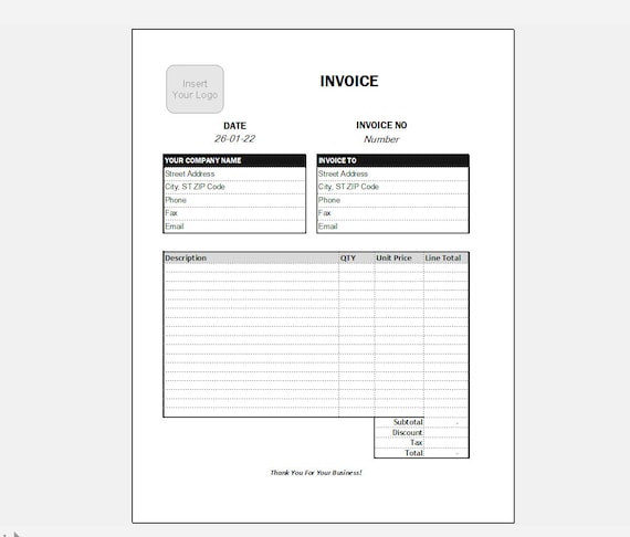 Basic Invoice Template EXCEL Auto Calculation Simple Business | Etsy