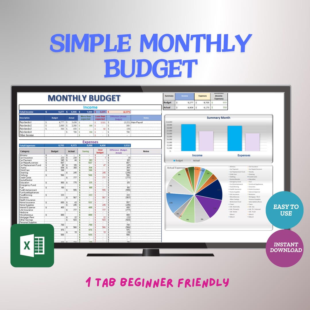 Income and Expense Tracker Spreadsheet Monthly, Personal Finance ...