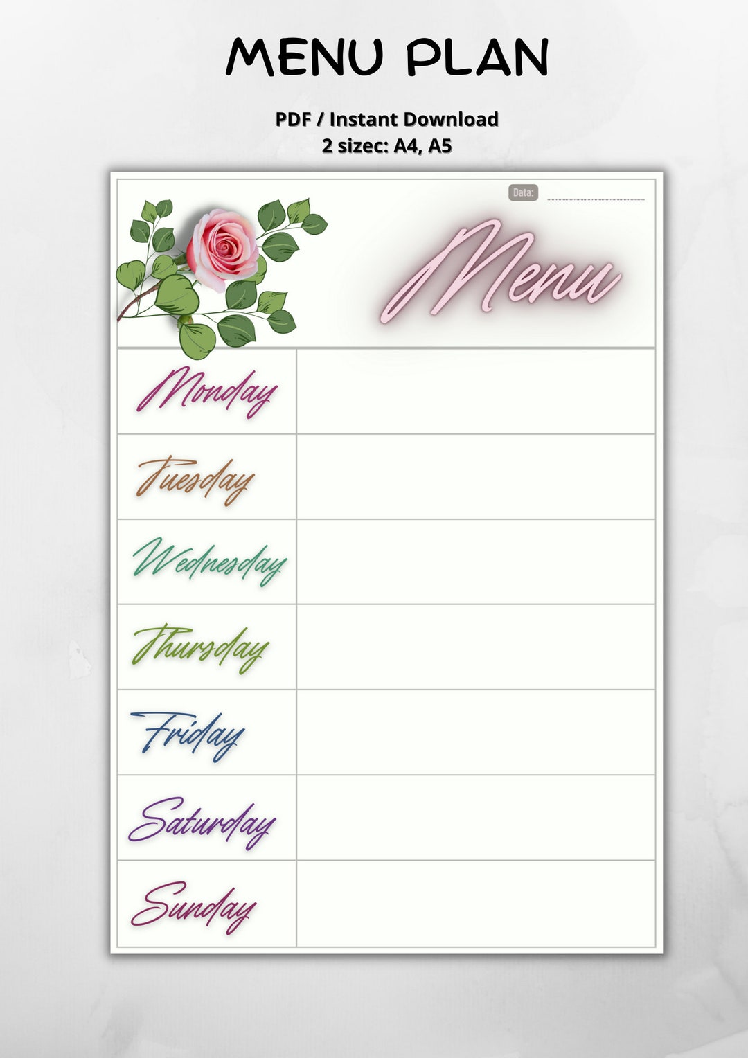 Menu Planner With Shopping List Weekly Meal Planner - Etsy