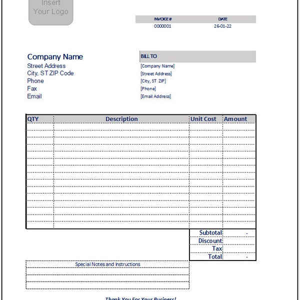 Invoice Template Auto Calculation Excel - Etsy