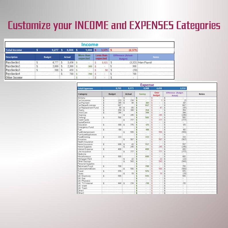 Income and Expense Tracker Spreadsheet Monthly, Personal Finance ...