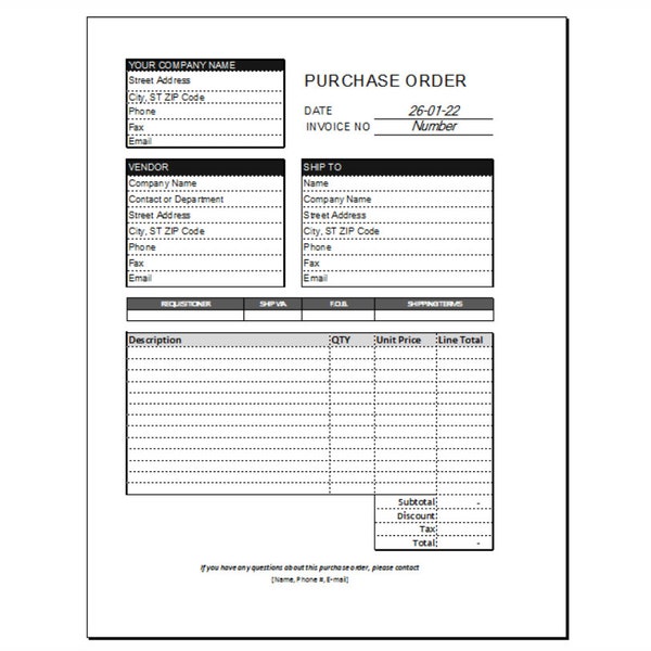 Basic Purchase Order Template - Etsy