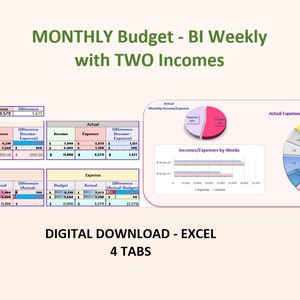 BI WEEKLY Budget for TWO Incomes, Monthly Budget Tracker Excel ...