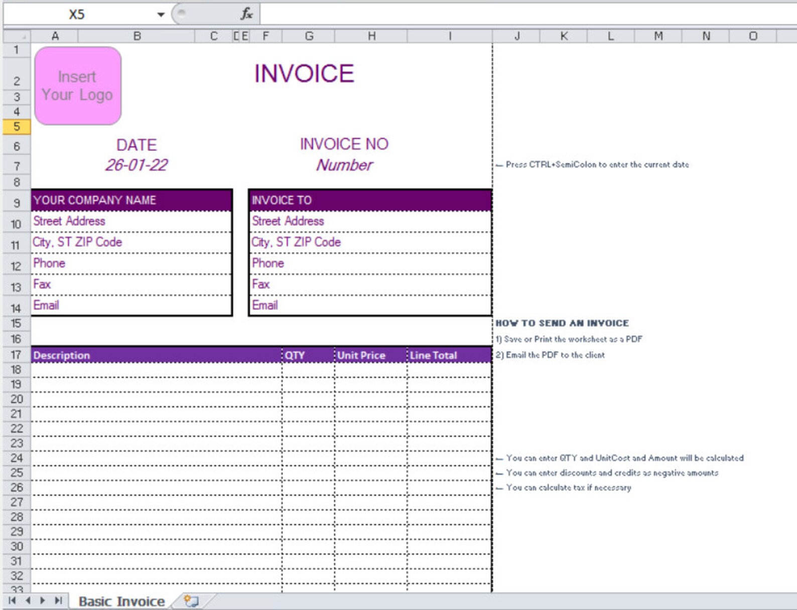Basic Invoice Template EXCEL Auto Calculation, Simple Business Invoice ...