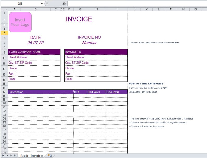 Basic Invoice Template EXCEL Auto Calculation, Simple Business Invoice ...