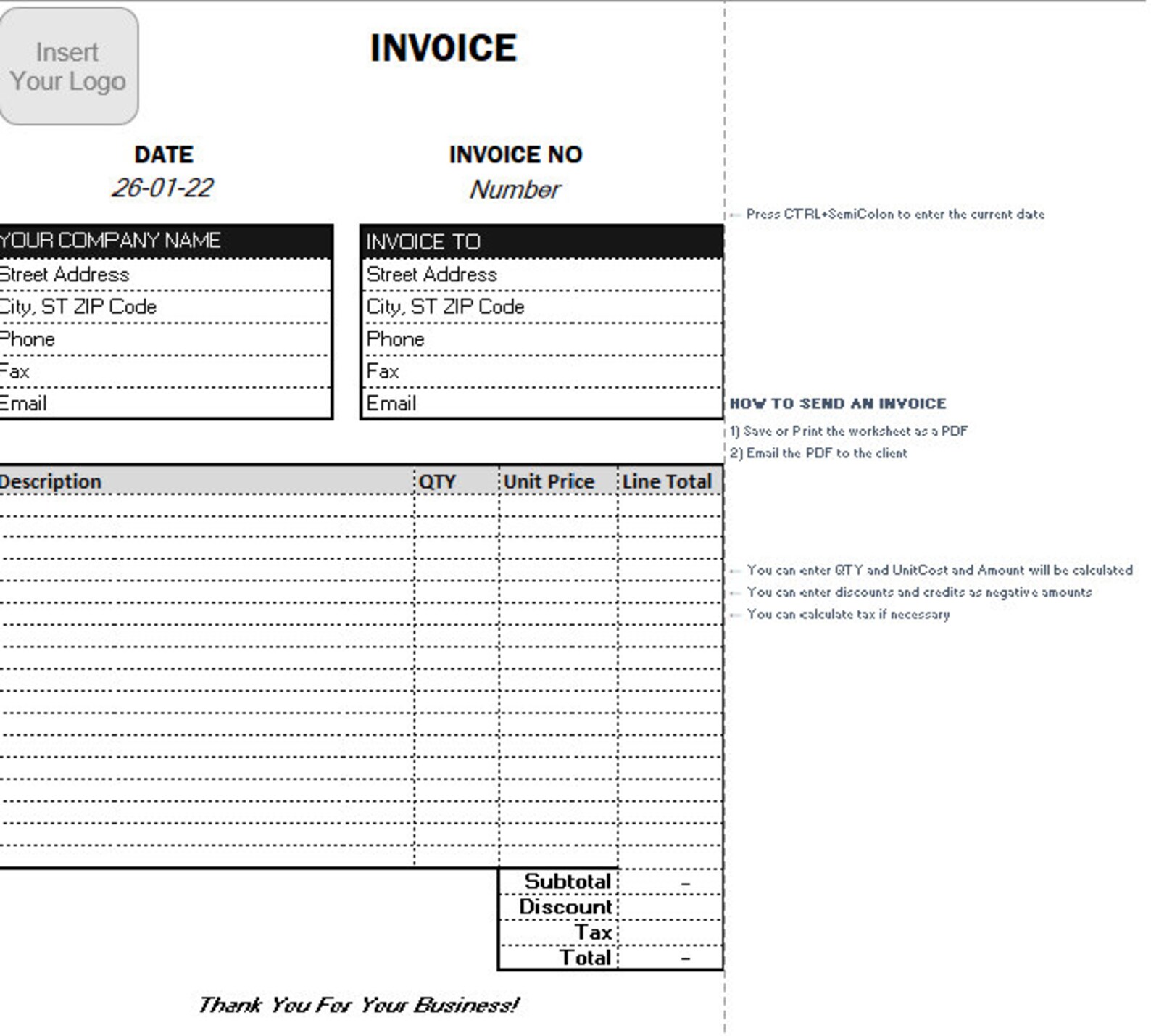 Basic Invoice Template EXCEL Auto Calculation, Simple Business Invoice ...