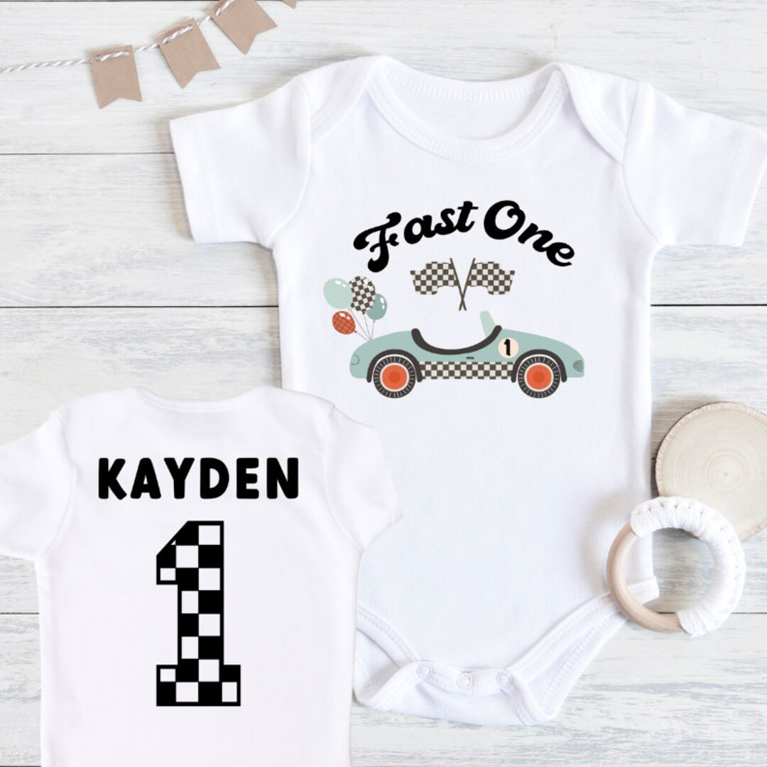 Fast One Baby Bodysuit, First Birthday Baby Outfit, Race Car Birthday ...