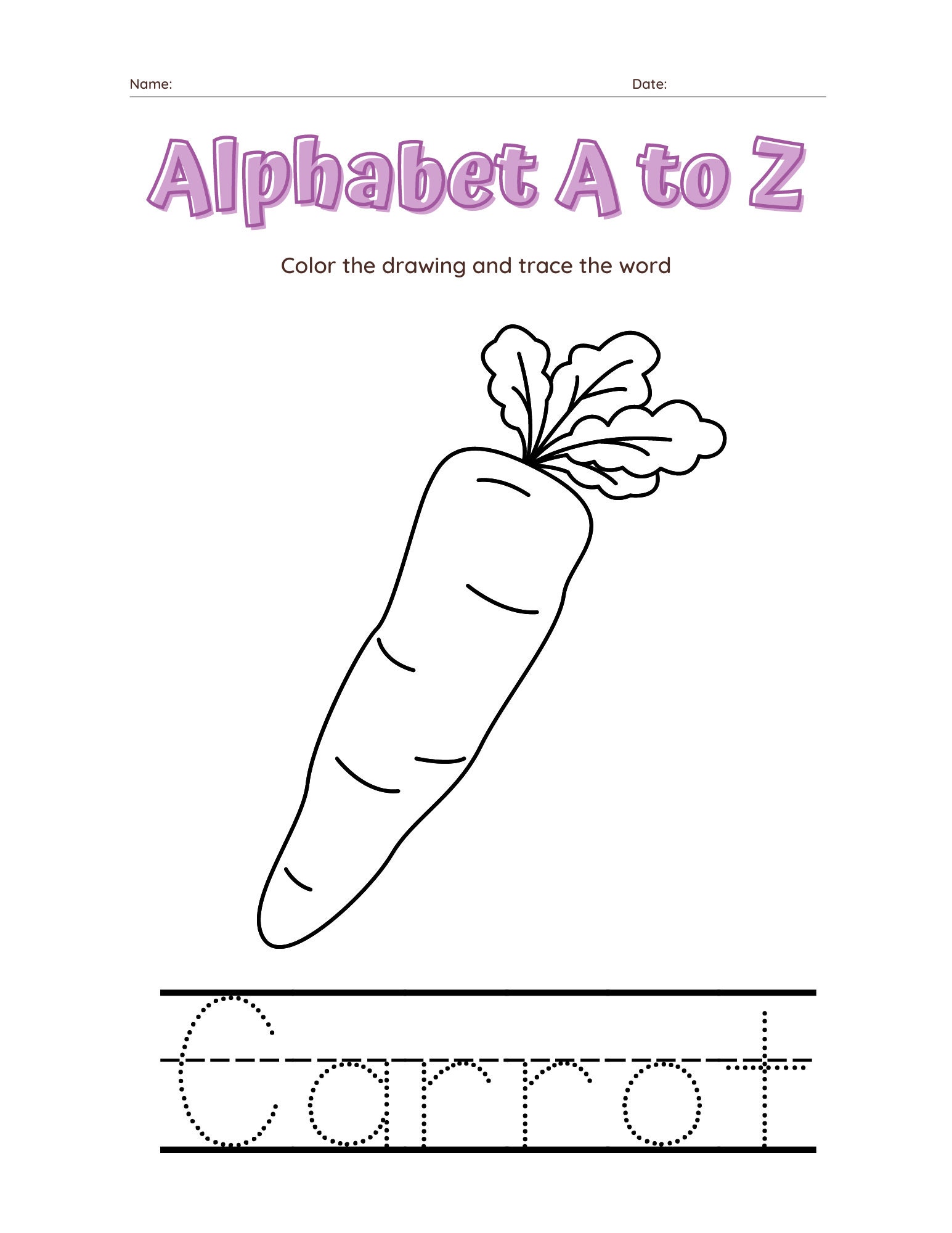 Alphabet A to Z Worksheet Set (26 Pages) - Etsy