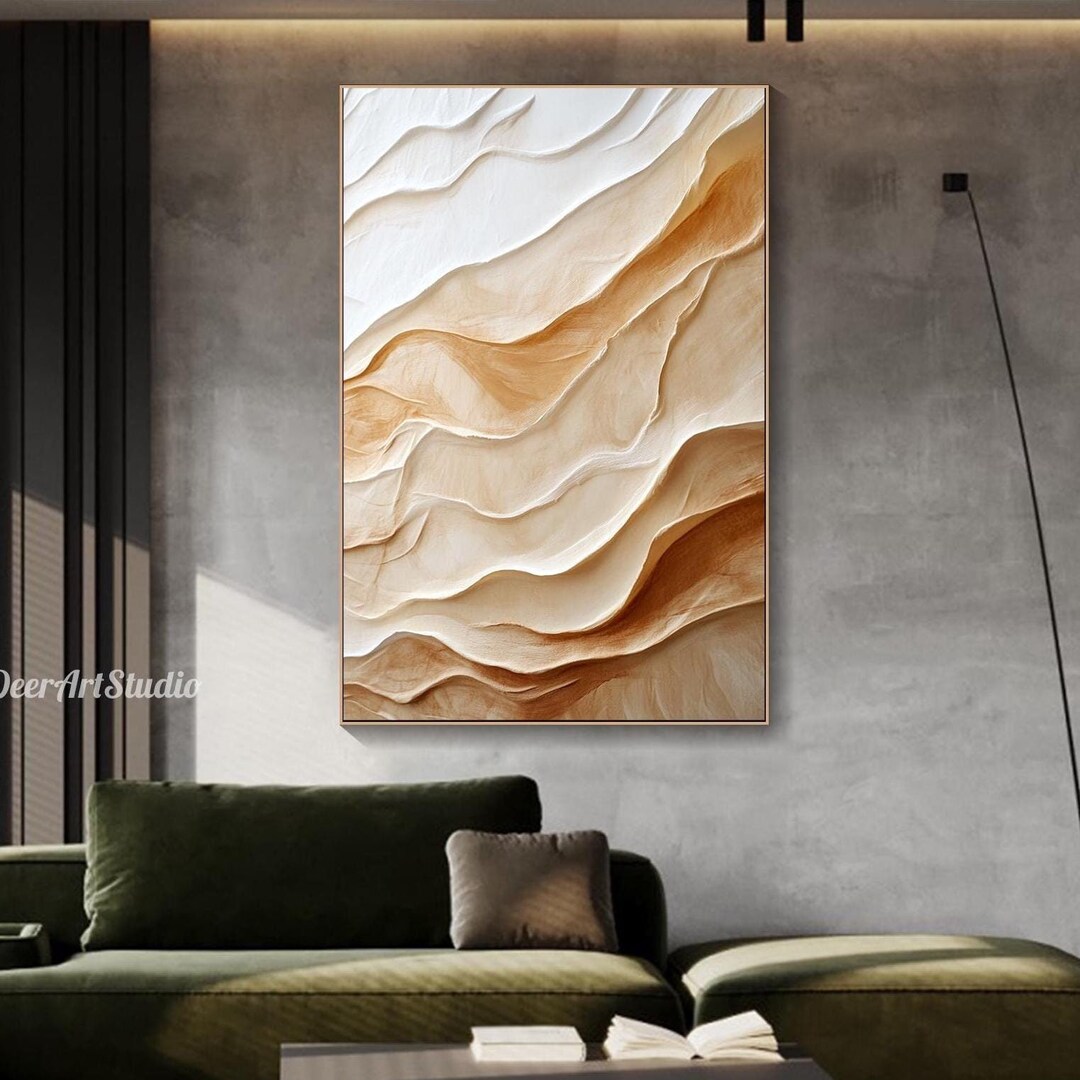 Large 3D Textured Wall Art Abstract Neutral Tones Painting on Canvas ...