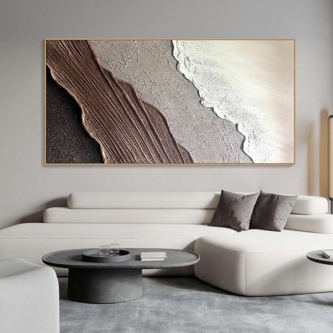 3D Framed Textured Wall Art Ocean Wave Painting on Canvas Triptych Home ...