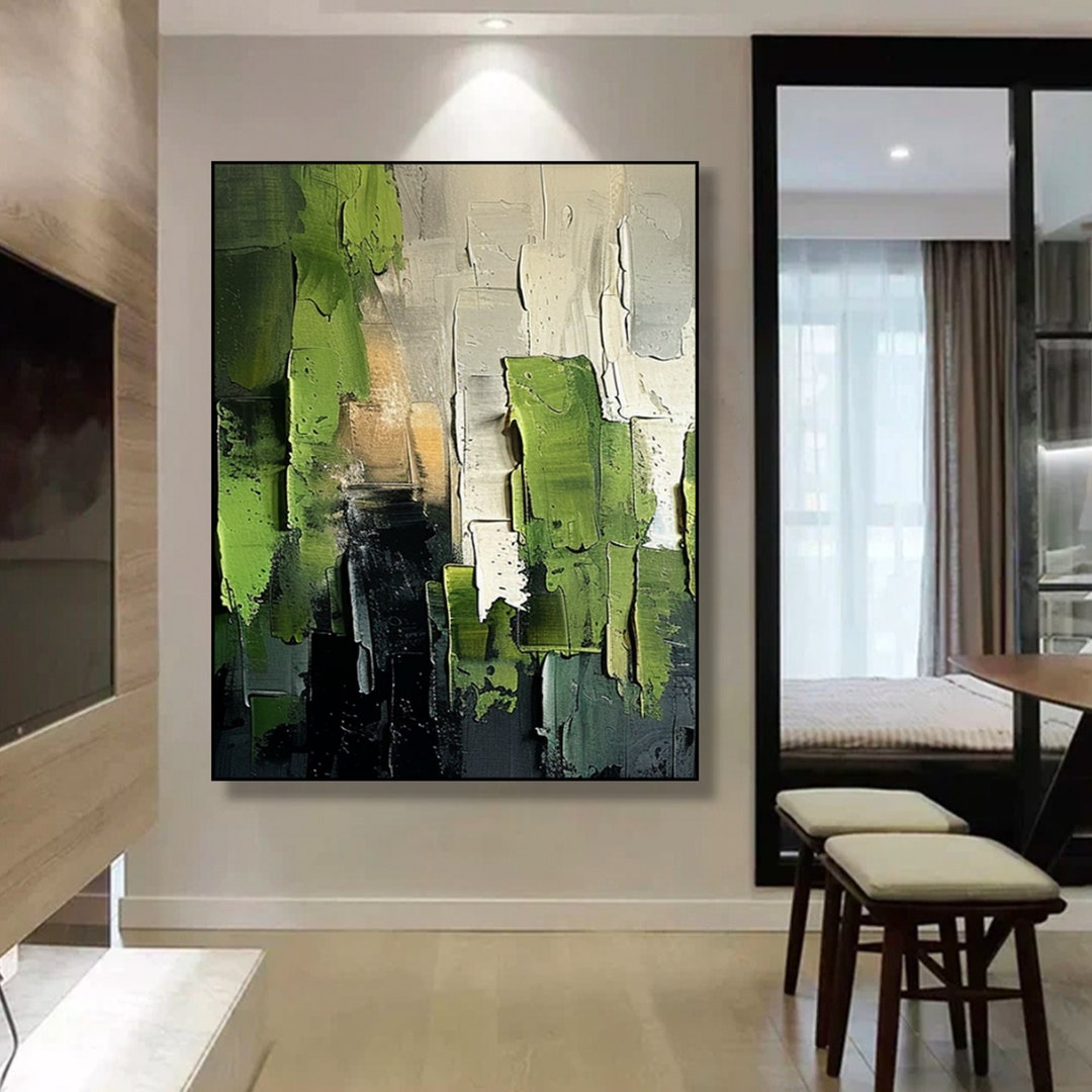 Mysterious Green Abstract Paintings Large Wall Art Hand-painted 3D ...