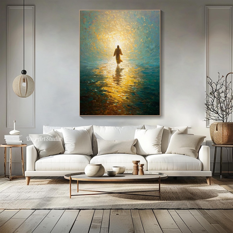 Jesus Walking Water Painting on Canvas Spiritual Palette Knife Textured ...