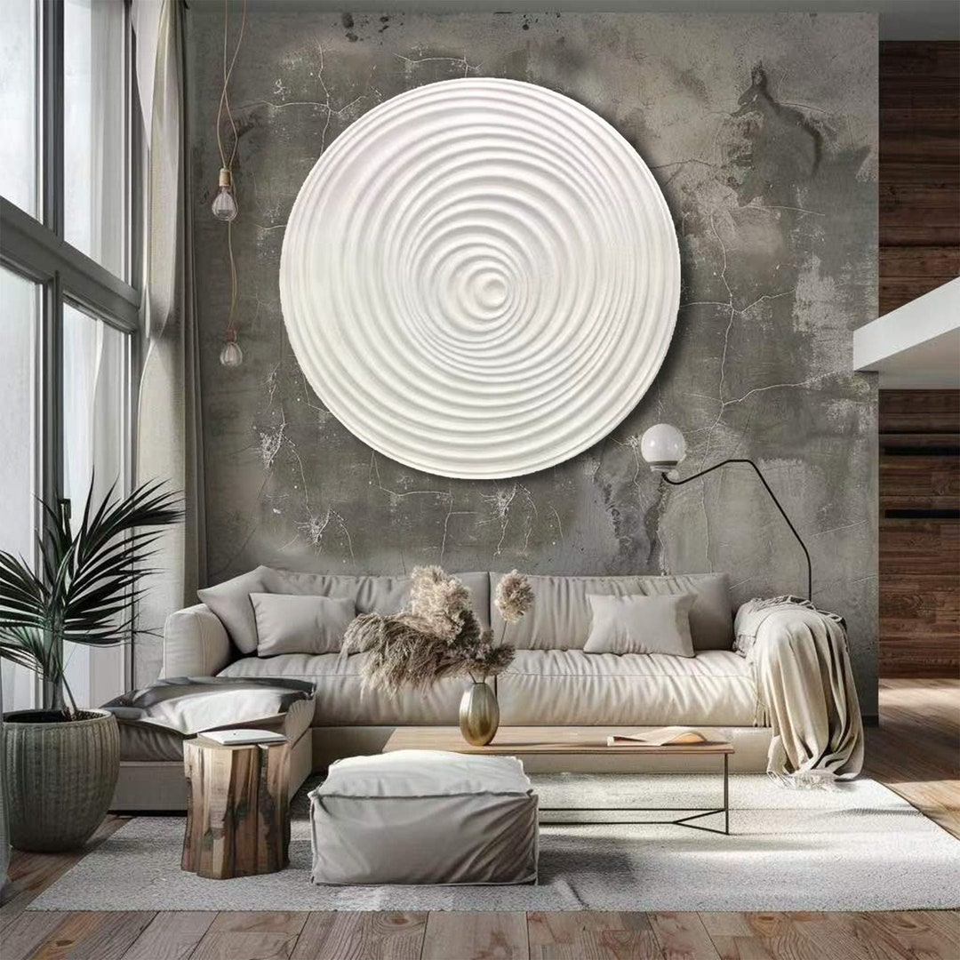Modern Circular Abstract Oil Painting Minimalist White Textured Wall ...
