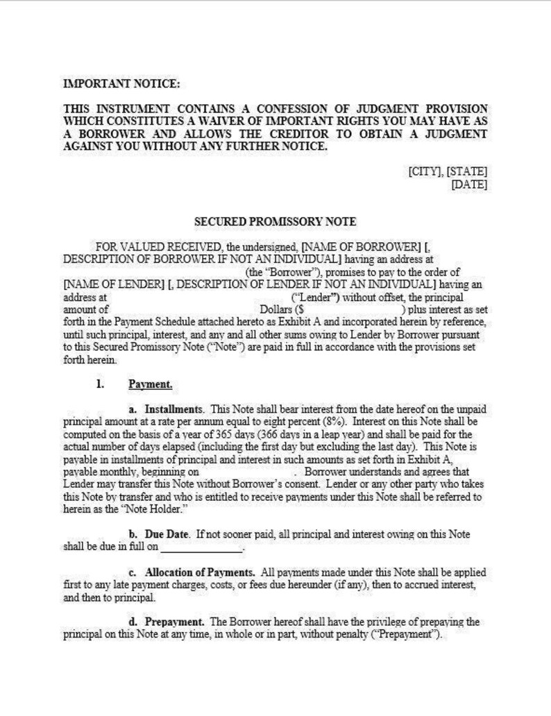Secured Promissory Note - Etsy