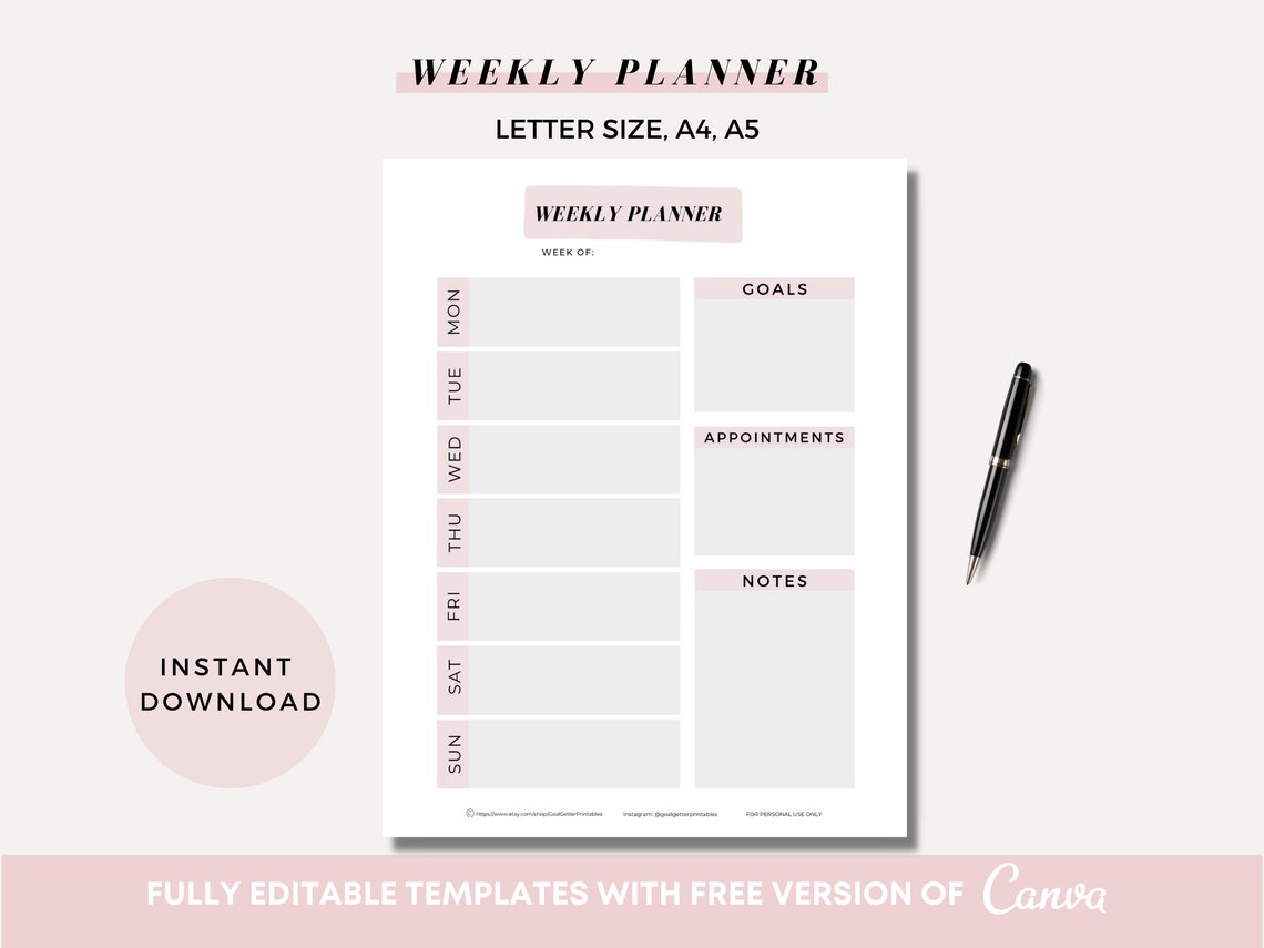 WEEKLY PLANNER I Editable Weekly to Do List I Weekly Planner Template I ...