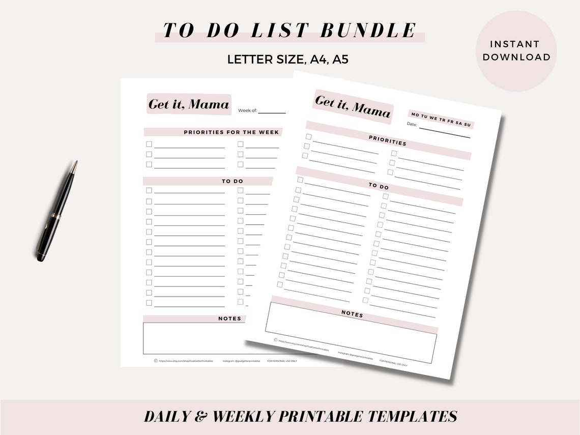 BUNDLE Day & Week to Do List Printable Planner Template, Mom, Family ...