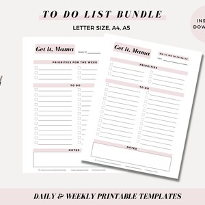 BUNDLE Day & Week to Do List Printable Planner Template, Mom, Family ...