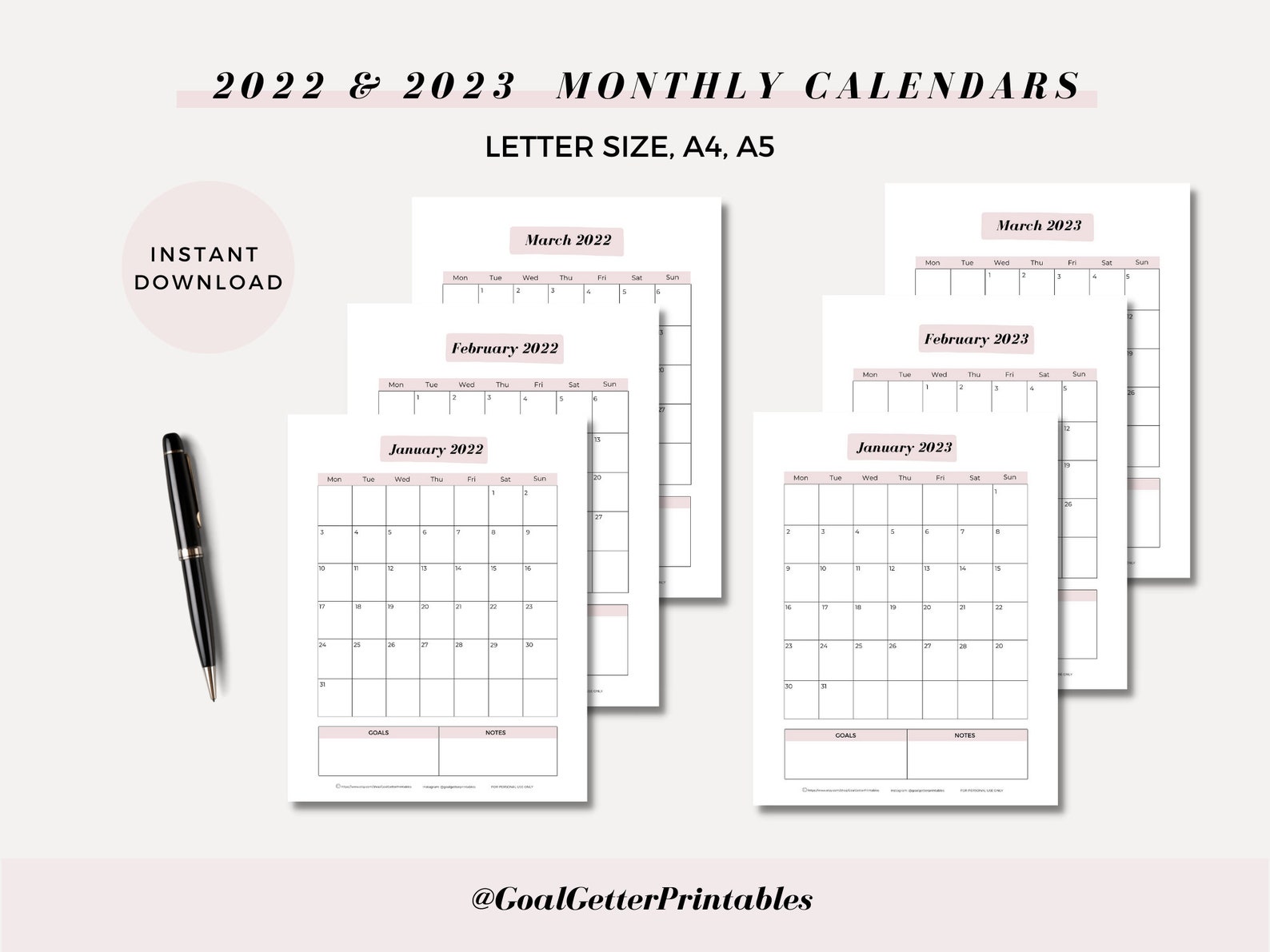 2022 - 2023 Monthly Calendar Bundle Planner Printable Vertical PDF ...