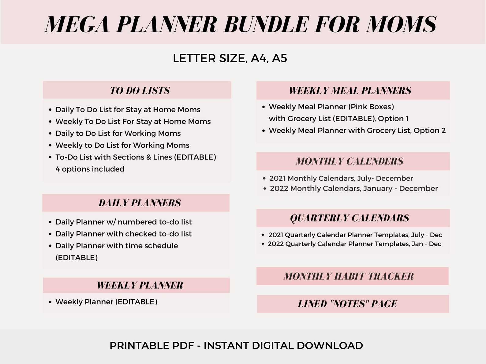 2021 - 2022 Productivity Planner Printable Mega Bundle Planner for Moms ...