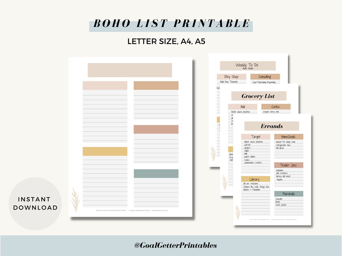 Boho List Printable I to Do List I Grocery List I Weekly to Do List I ...