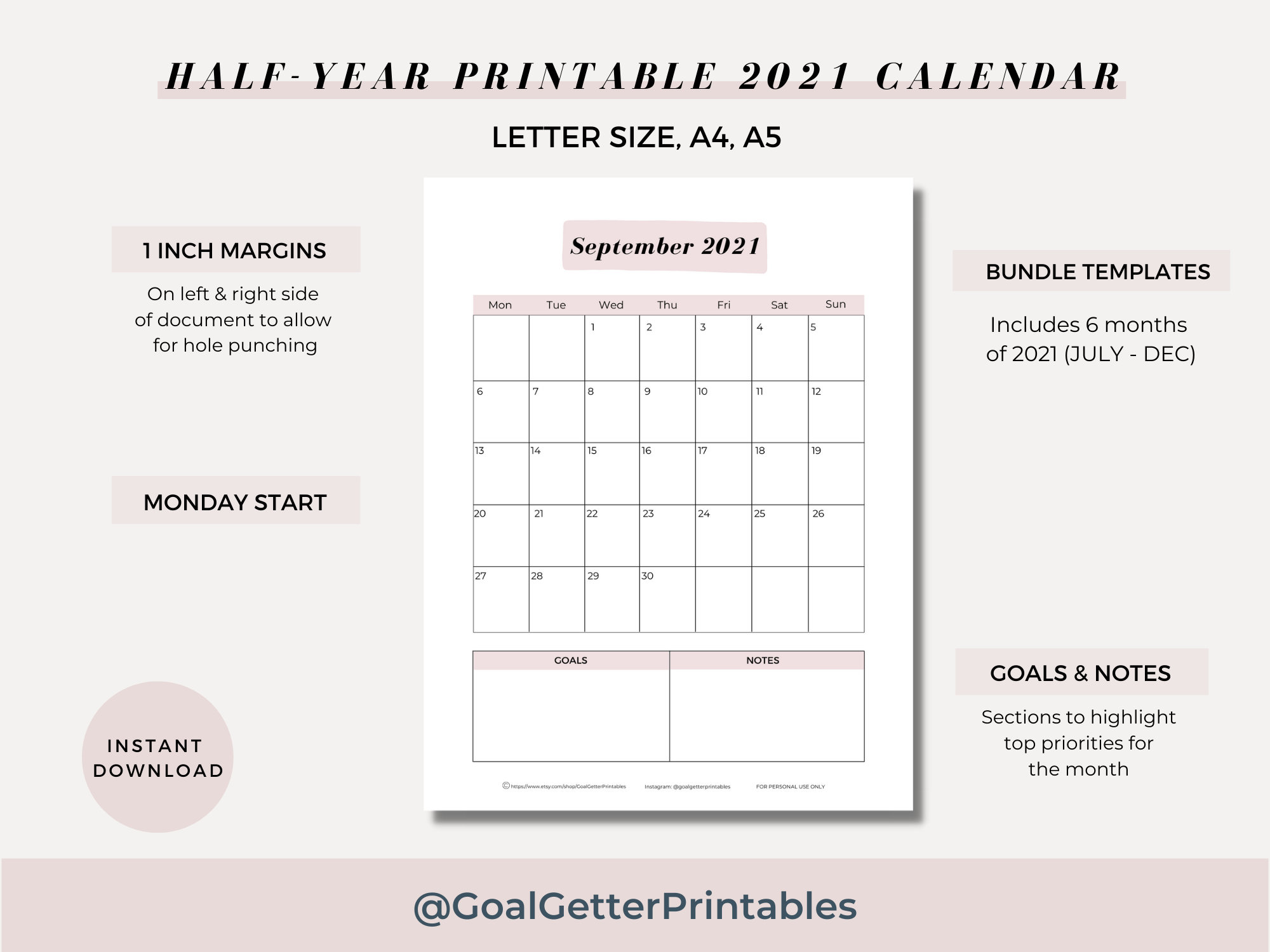 2021 CALENDAR PLANNER, Printable, Half Year, Jul - Dec, Bundle, PDF ...