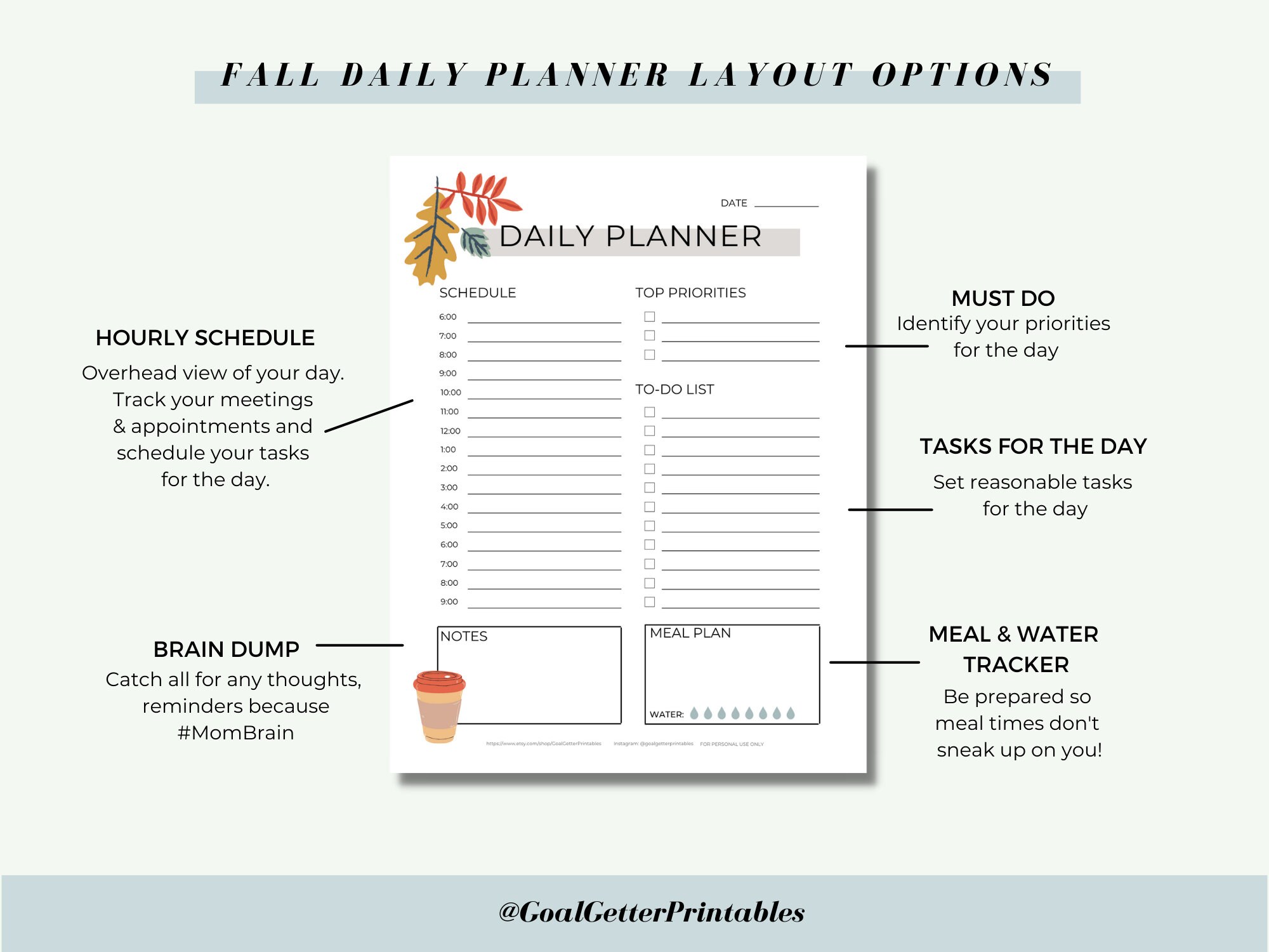 BUNDLE Fall Daily Planner Printable With Hourly Schedule, Fall ...