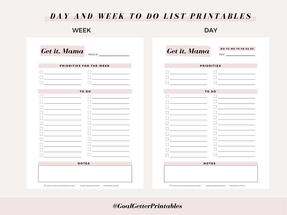 BUNDLE Day & Week to Do List Printable Planner Template, Mom, Family ...
