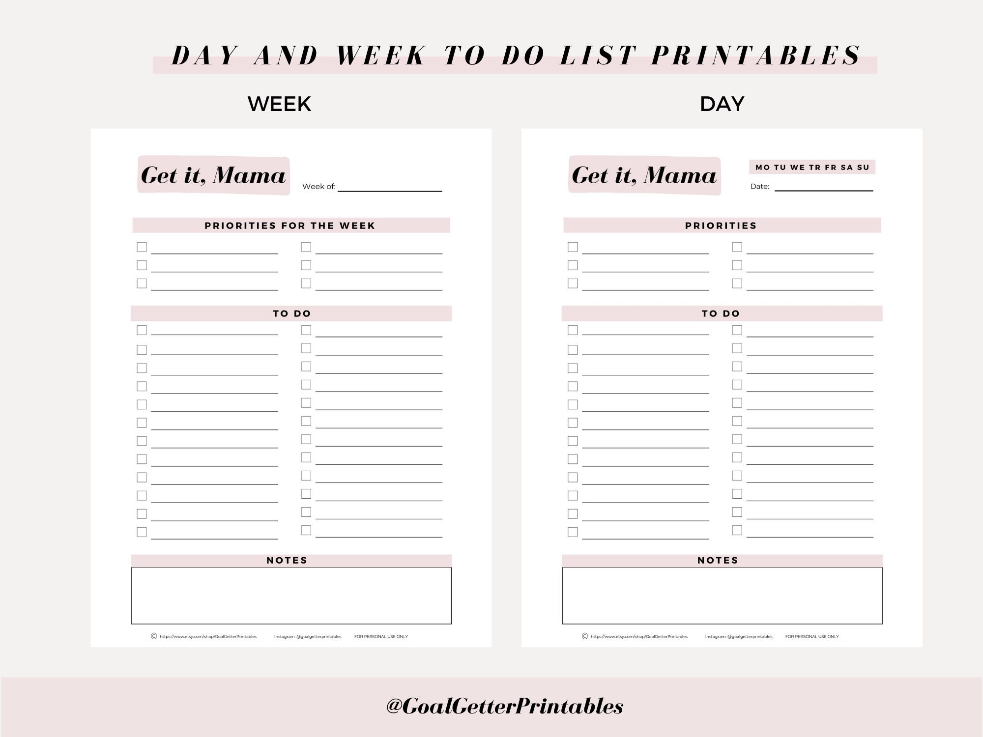 BUNDLE Day & Week to Do List Printable Planner Template, Mom, Family ...