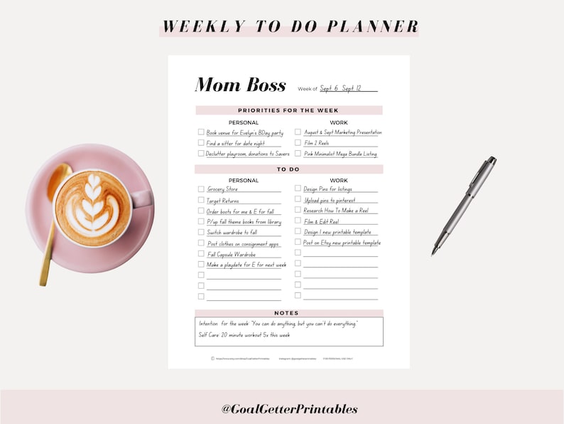 BUNDLE Day & Week to Do List Printable Planner for Working Moms, Mom ...