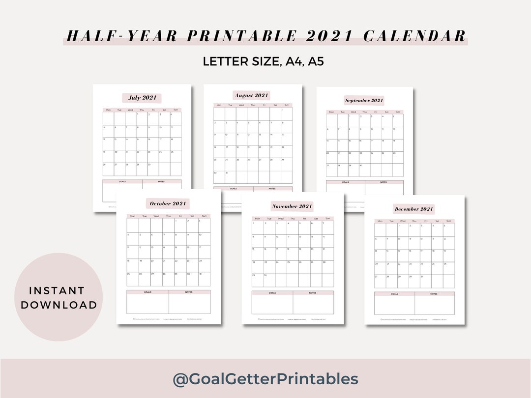 2021 CALENDAR PLANNER, Printable, Half Year, Jul - Dec, Bundle, PDF ...