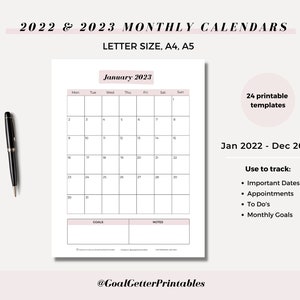 2022 - 2023 Monthly Calendar Bundle Planner Printable Vertical PDF ...