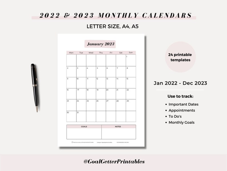 2022 - 2023 Monthly Calendar Bundle Planner Printable Vertical PDF ...