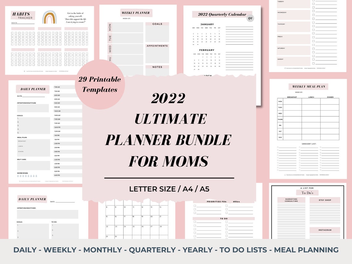 2022 Productivity Planner Printable Mega Bundle Planner for Moms, Daily ...