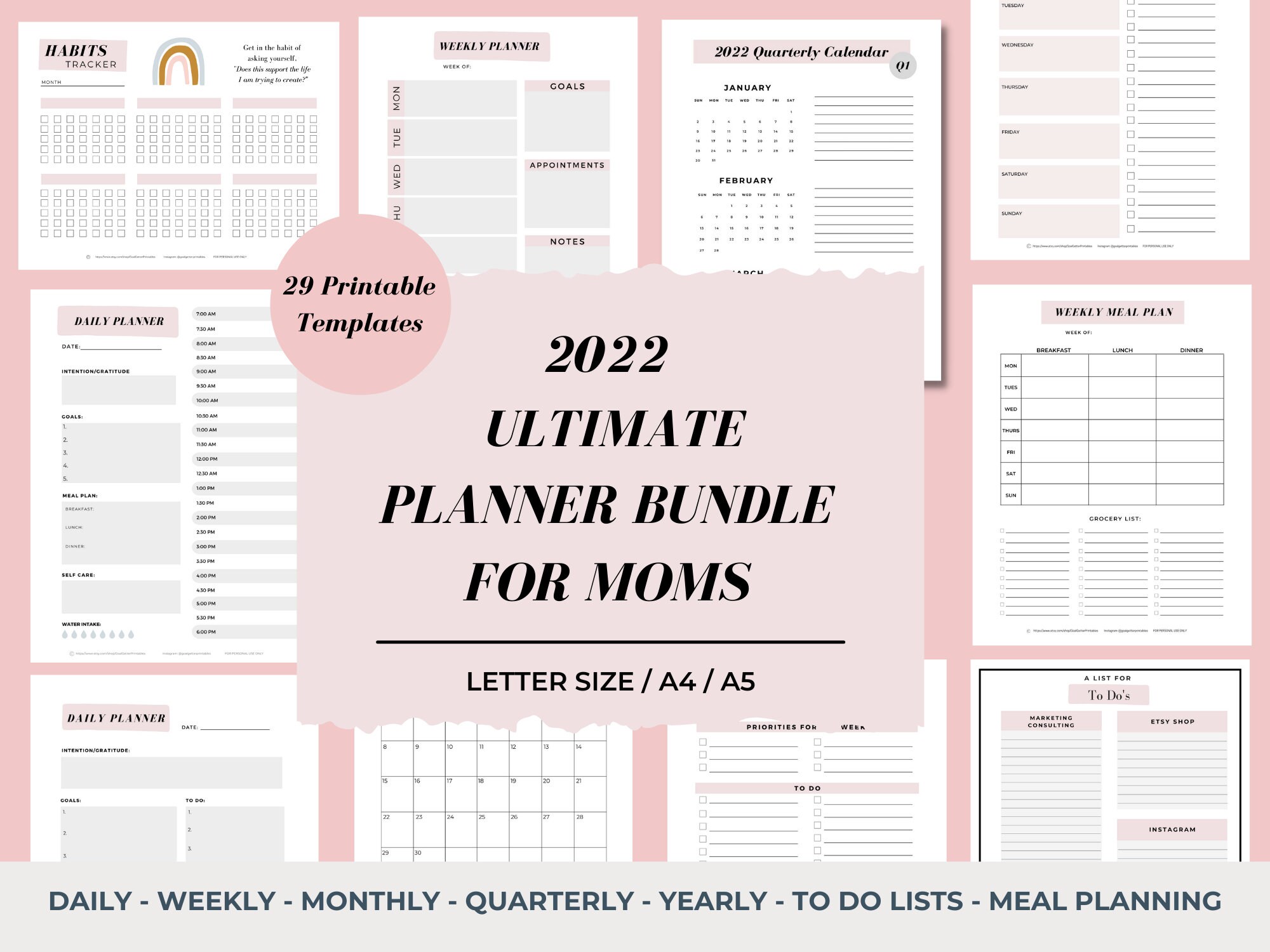 2022 Productivity Planner Printable Mega Bundle Planner for Moms, Daily ...