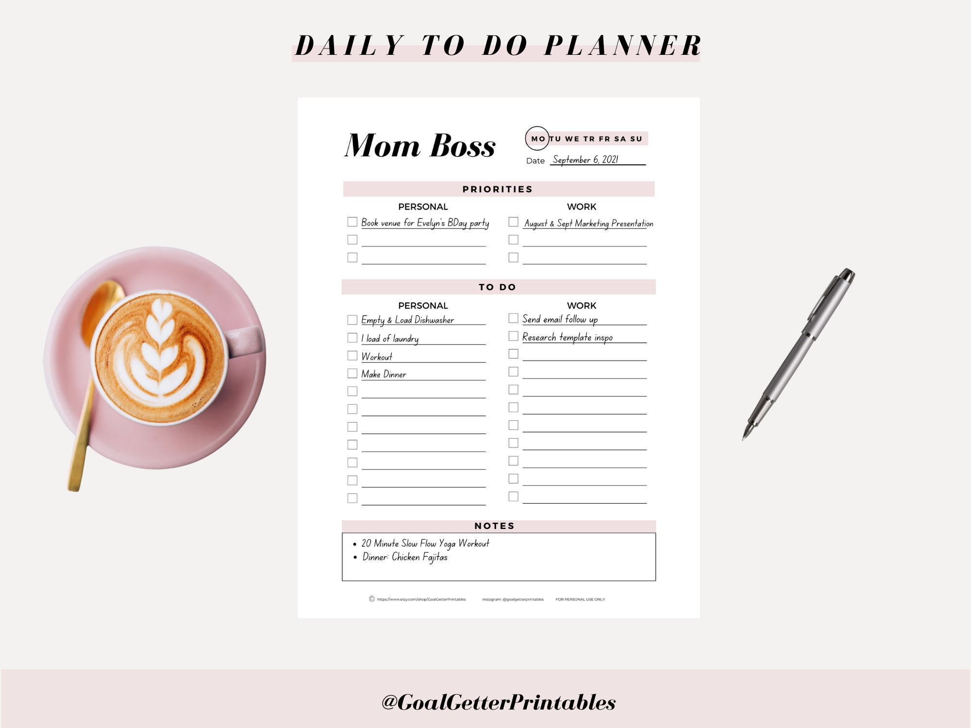 BUNDLE Day & Week to Do List Printable Planner for Working Moms, Mom ...
