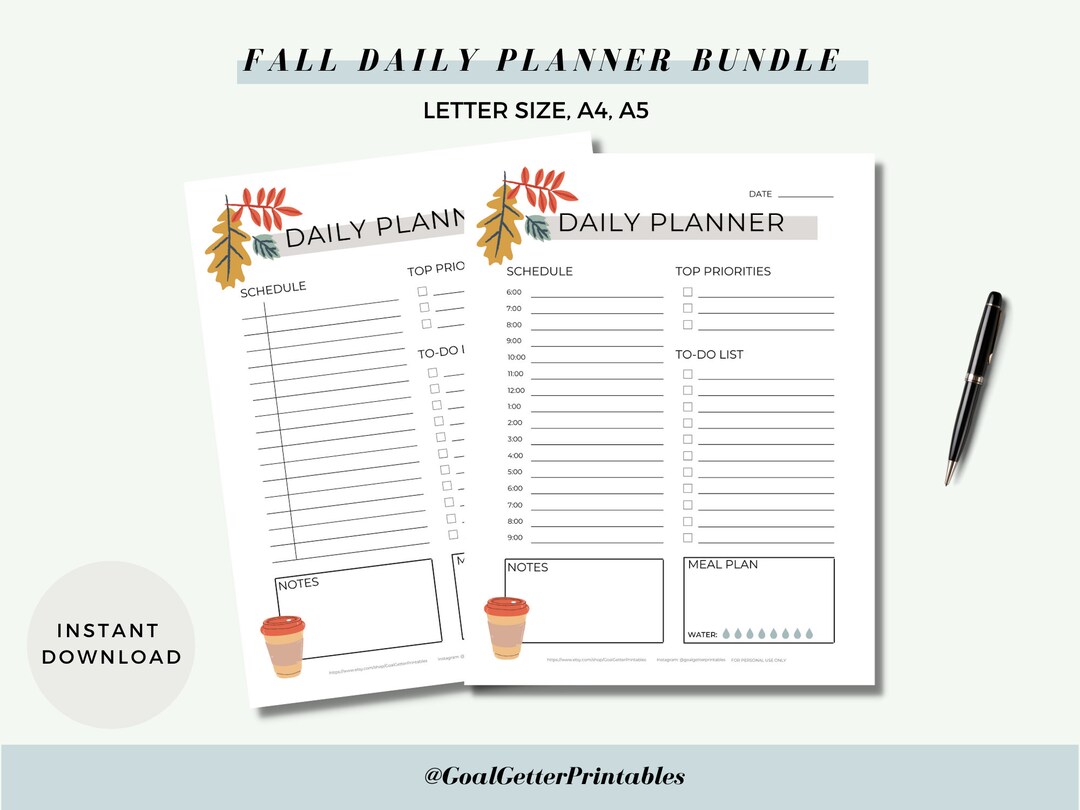 BUNDLE Fall Daily Planner Printable With Hourly Schedule, Fall ...