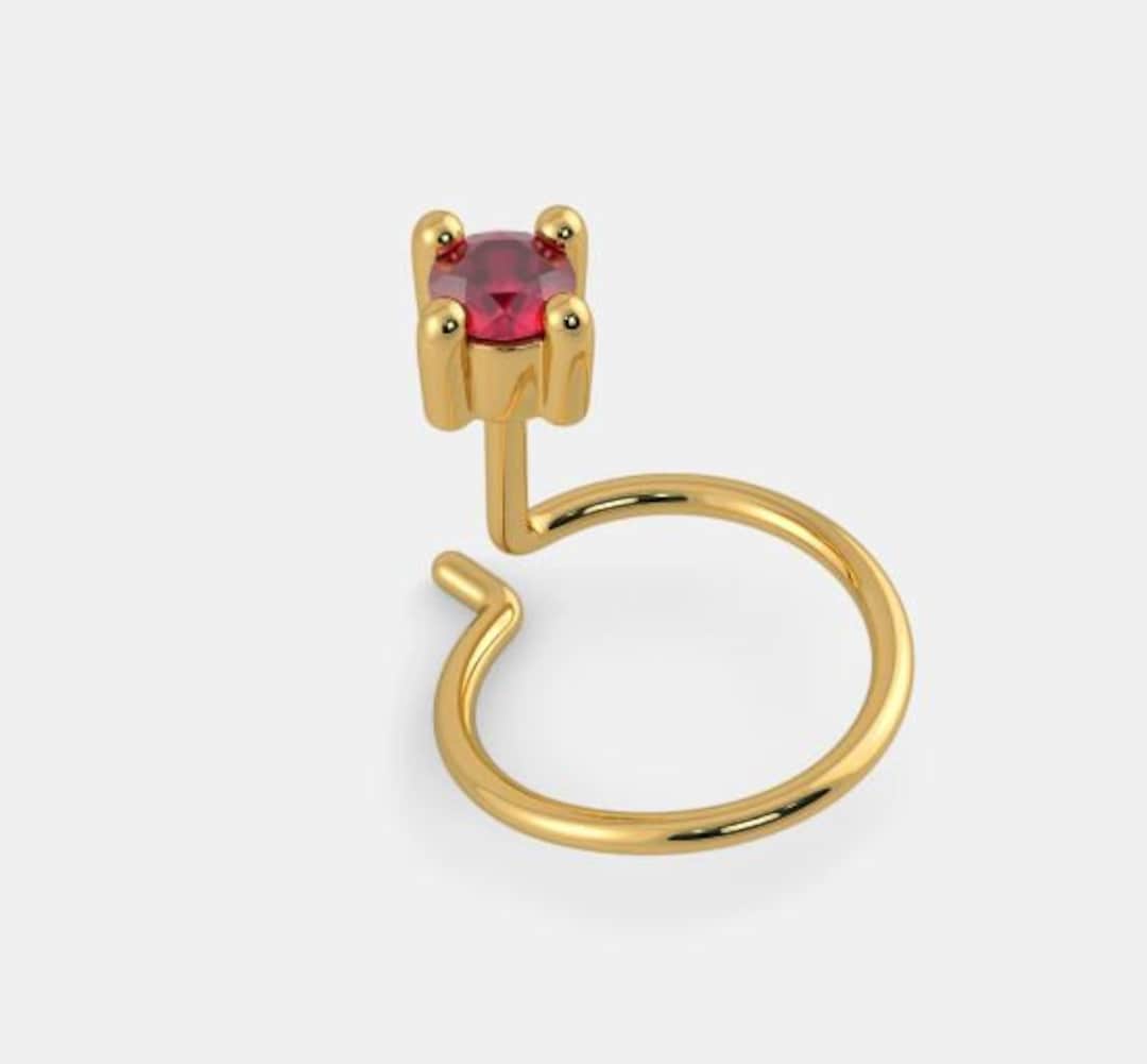 18k Yellow Gold Nose Ring Red Ruby Nose Earwire Ring Round - Etsy