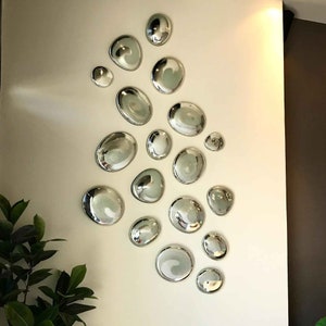 MAREY Silver Mirrorized Hanging Stones | Hand Blown Recycled Glass Wall ...