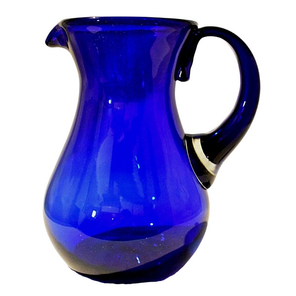 Glass Cobalt Blue Pitcher and Glasses - Etsy
