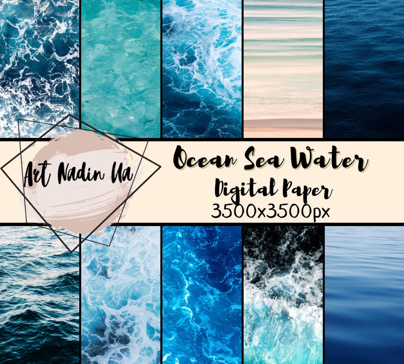 Ocean Sea Digital Scrapbook Paper Bundle, Pool Water Background Digital ...