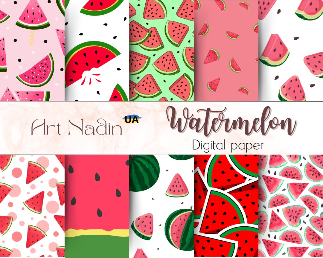 Seamless Watermelon Scrapbook Digital Paper Pack, Summer Patterns ...