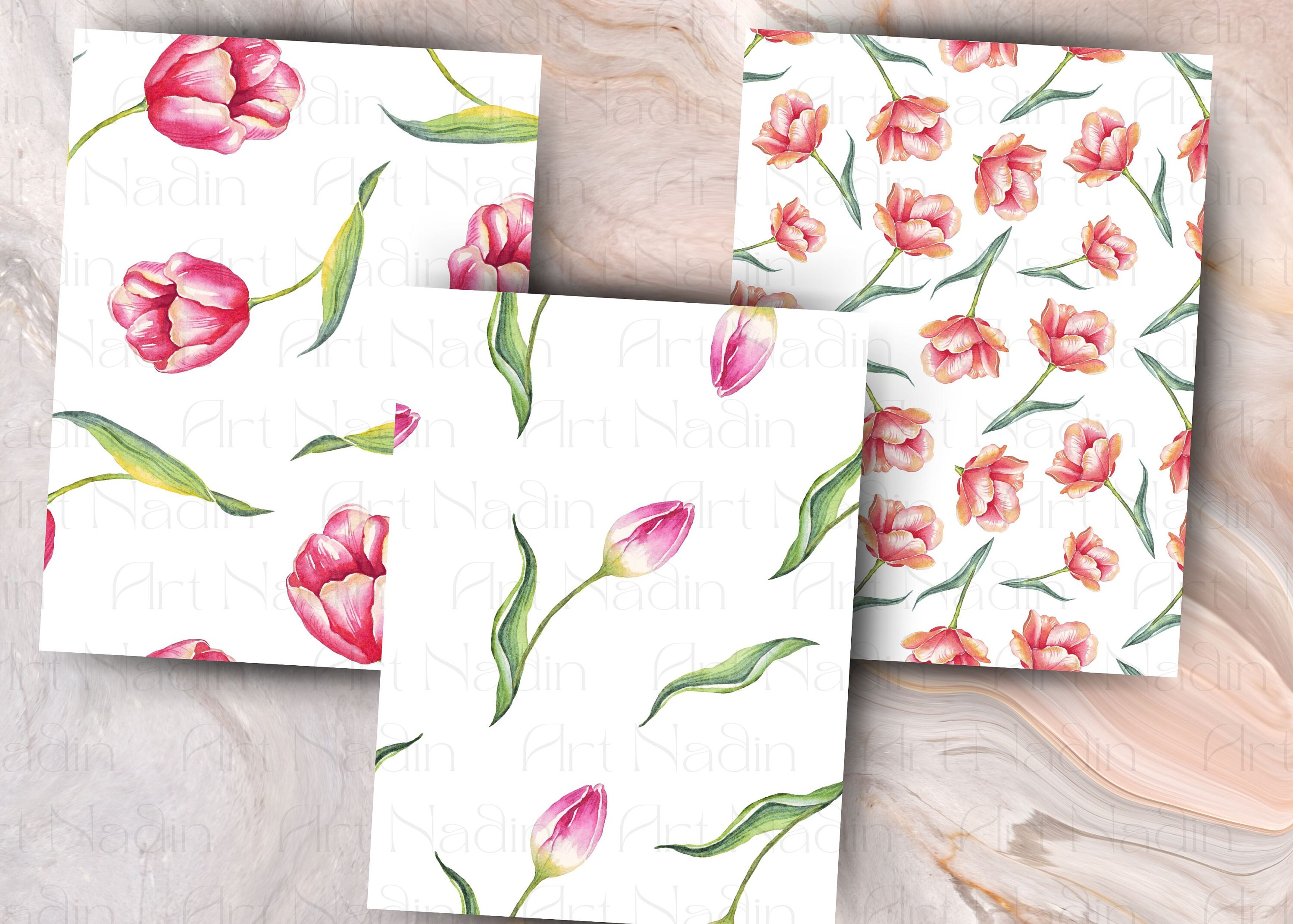 Seamless Tulip Spring Digital Background Pack, Floral Scrapbook Paper ...