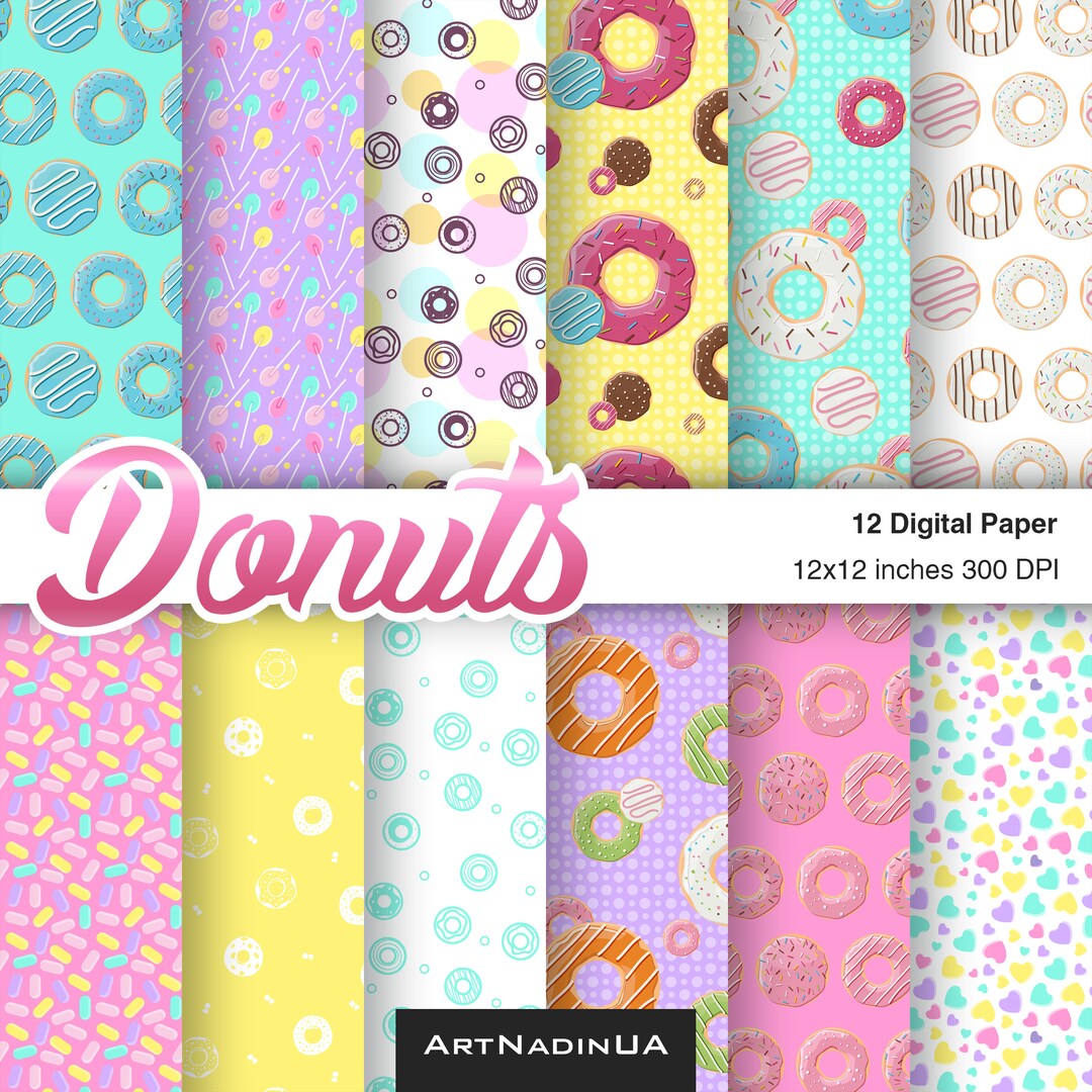Donut Birthday Digital Background Bundle, Scrapbook Paper Pack, Gift ...