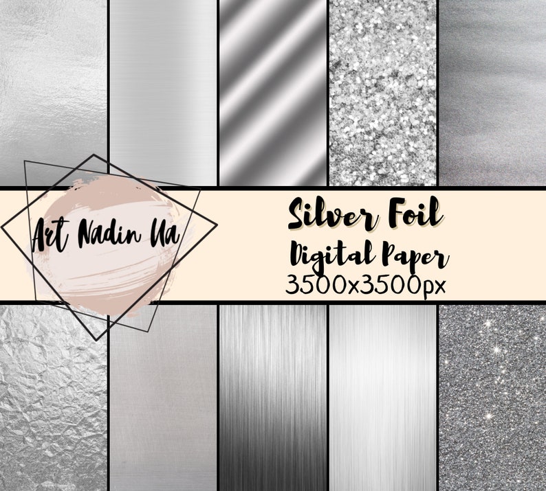 Silver Background Digital Paper Pack - Scrapbook Glitter Foil Fashion ...