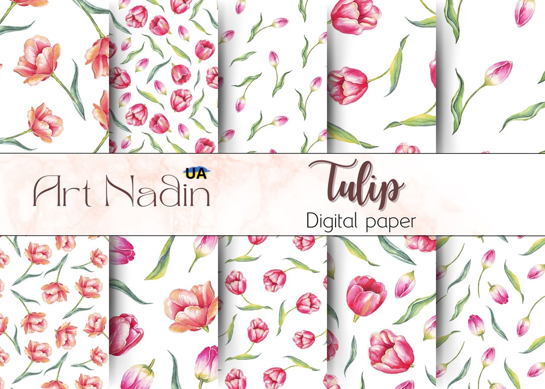 Seamless Tulip Spring Digital Background Pack, Floral Scrapbook Paper ...