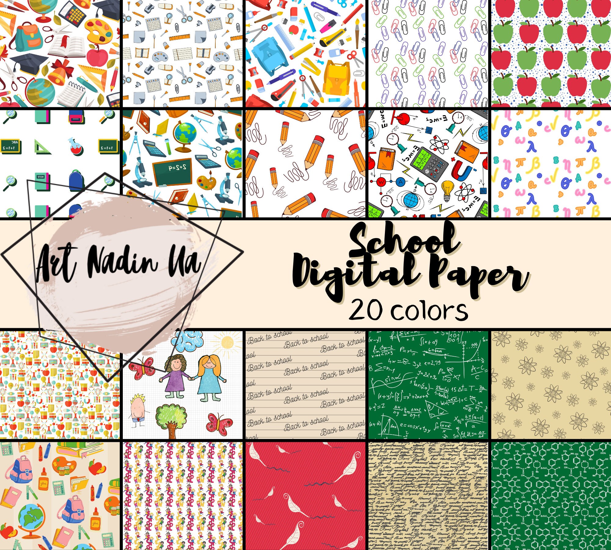 School Digital Papers, Back to School Digital Papers, INSTANT DOWNLOAD ...