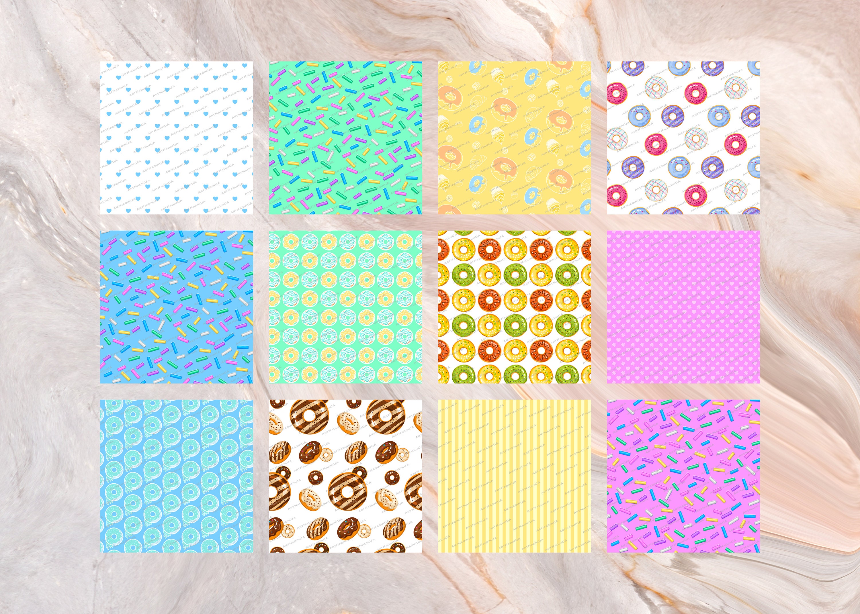 Donut Digital Scrapbook Paper Pack, Seamless Candy Bakery Background ...