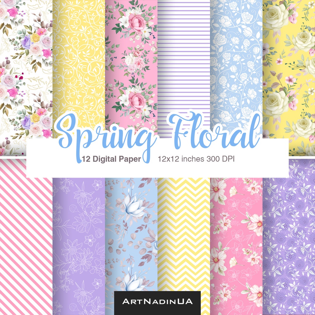 Floral Scrapbook Seamless Digital Paper Pack, Spring Patterns ...